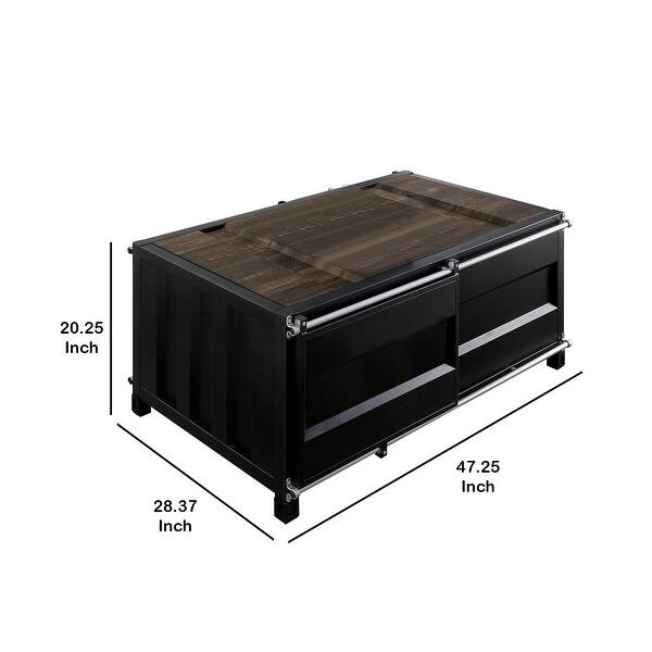 Container Style Coffee Table with Sliding Doors, Black - Bed Bath ...