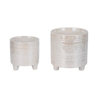 Sagebrook Home Ceramic Boheme Footed Planters, Iridescent Ivory, Set of ...