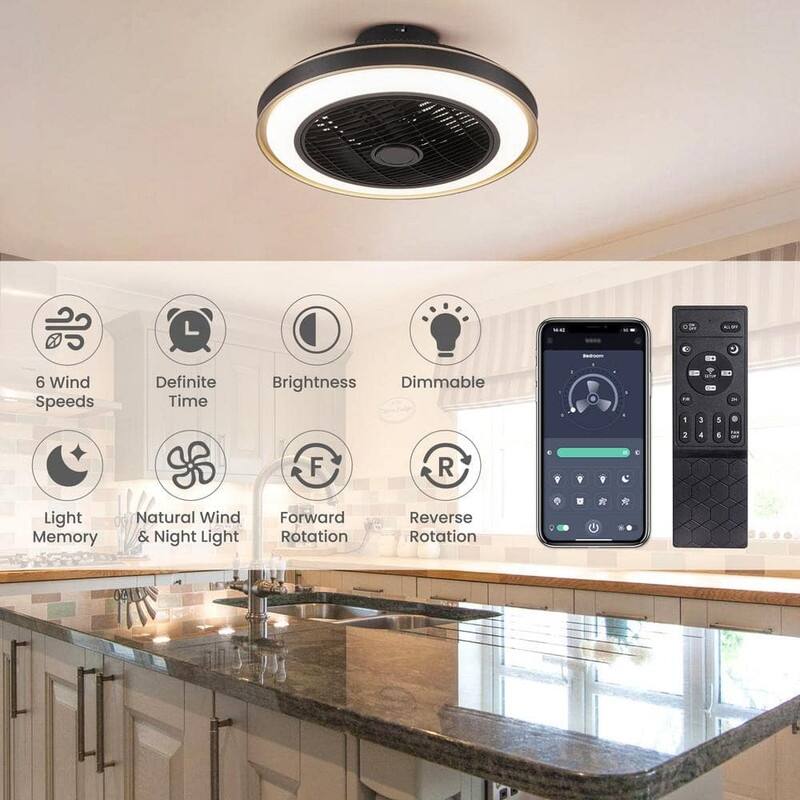 20 in. Indoor Integrated LED Ceiling Fan with Light Flush Mount Low ...