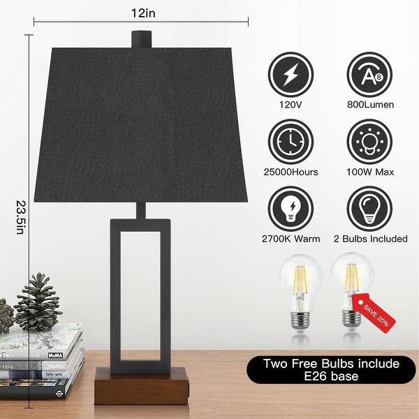 Black Table Lamp with Charging Ports Dimming Switch (Set of 2) - 12'' x ...
