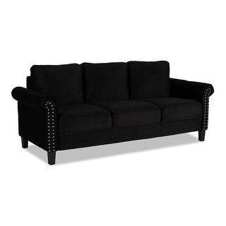 Judy 81 Inch Velvet Upholstered Sofa with Nailhead Trim, Black - Bed ...