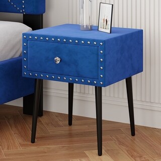 Blue Velvet Nightstands Set of 2, Rivet Accent Storage Cabinet - Bed ...