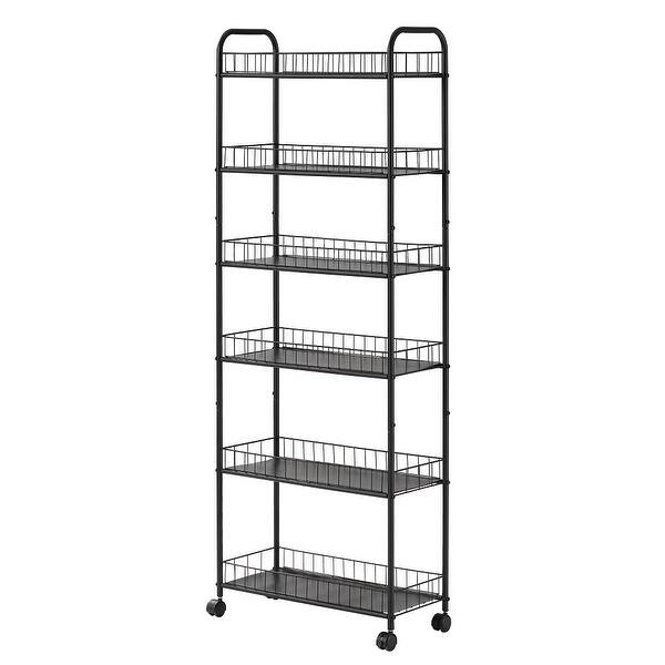 6 Tier Slim Rolling Metal Storage Cart with Wheels and Baskets - Bed ...