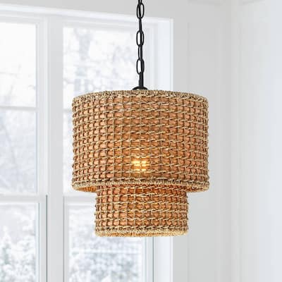 1-Light Bohemian Rattan Wicker Pendant Light - Tan - 12''W - Overstock ...
