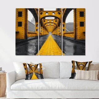 Designart "Yellow black Steel Symphony Bridge I" Bridges Metal Set Of 3 ...