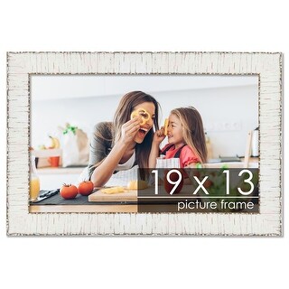 19x13 White Rustic Birch Wood Picture Frame with UV Acrylic, Foam Board ...
