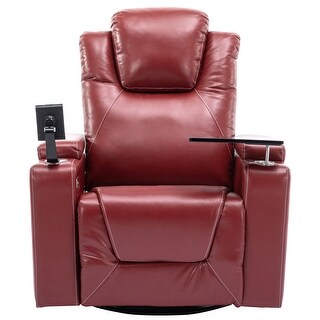 Red PU Leather Swivel Power Recliner Chair with Bluetooth Sound - Bed ...