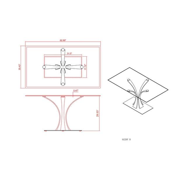Somette Contemporary Rectangular Glass Dining Table with Steel Pedestal ...