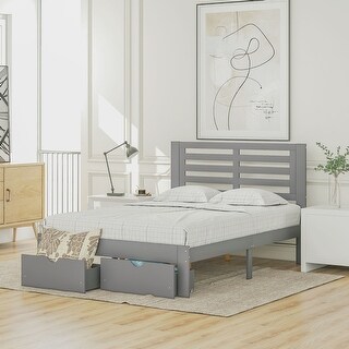 Full Size Solid High-quality MDF Platform Bed with Extra Legs,2-Drawers ...