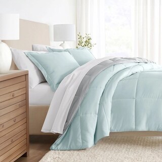 Solid Color Microfiber Reversible Comforter Full/Queen Aqua - Bed Bath ...