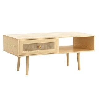 Particle Board Mid-Century Modern Coffee Table with 1 Open Shelf for ...