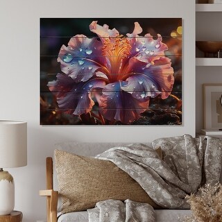 Designart "Flowers Glowing Iris" Floral Print on Natural Pine Wood ...