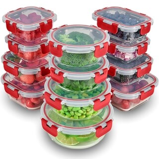 24 Piece Glass Storage Containers with Lids - Leak Proof, Dishwasher ...