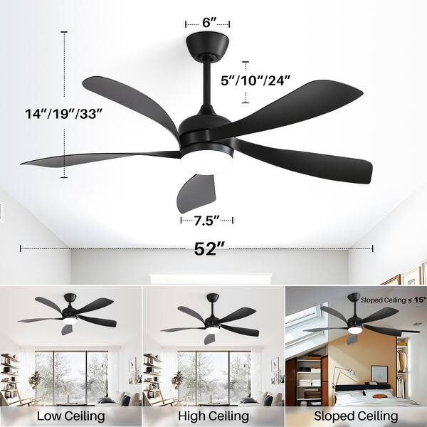 52 Inch Smart Ceiling Fan with Light, App and Remote Control, 5 ABS ...