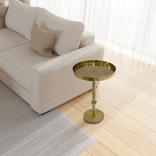 Ara 22 Inch Side End Table, Vintage Sleek Pillar Base, Round Tray Top ...