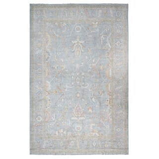 Cadet Gray, Natural Dyes, Hand Knotted Afghan Oushak with All Over ...