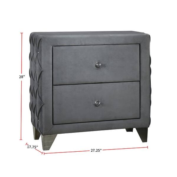 2 Drawers Button Tufted Nightstand, Grey - Bed Bath & Beyond - 35218358