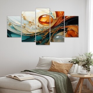 Designart "Orange And Emerald Marble Lava IV" Abstract Painting Set Of ...