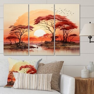 Designart "Red Yellow African Landscape" African Wall Art Print Set ...