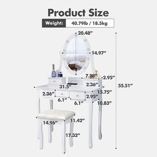 White MDF Dressing Table with LED Mirror, Stool, and Storage - Bed Bath ...