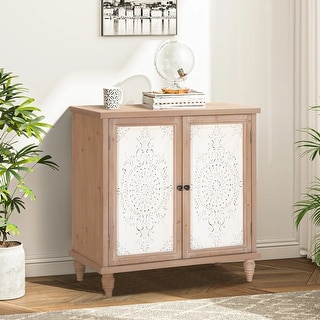 Accent Distressed Storage Cabinet with Carved Pattern for Kitchen ...