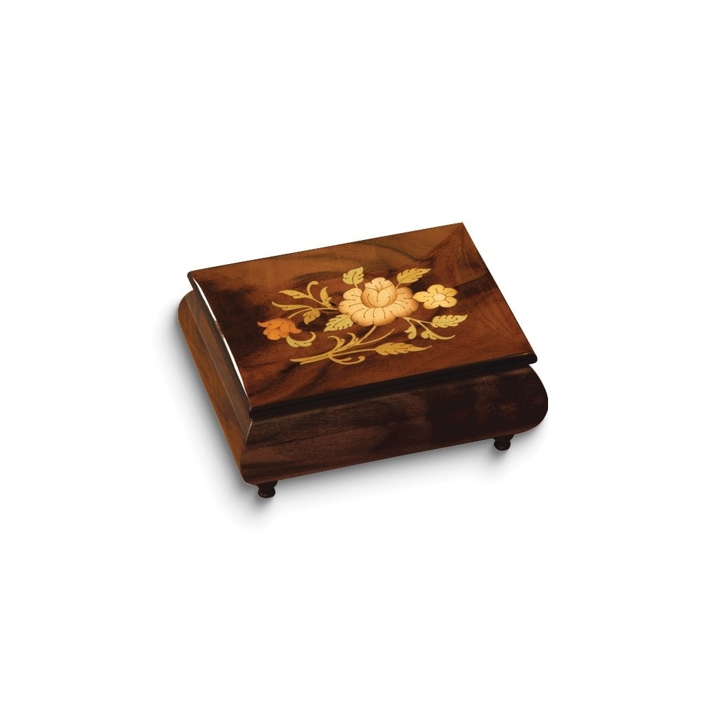 Curata Handcrafted Gloss Finish Blue Floral Inlay Wooden Music Box ...