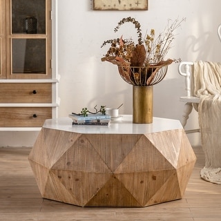 American Retro Coffee Table Embossed Polygon Center Table Wood Legless ...
