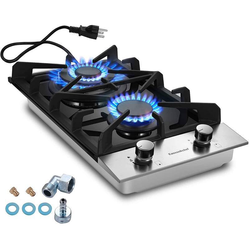 Gas Cooktop 12 inch Eascookchef,Bulit-in Gas Stove Top 2 Burners Dual ...