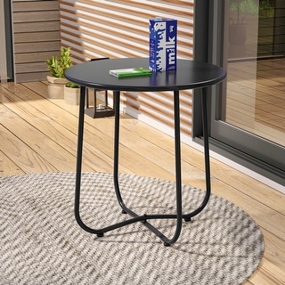 Livoosun Patio Side table, Outdoor Metal Frame Round Table, Black - Bed ...