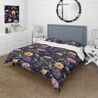 Designart "Deep Emerald Purple Lotus Enchante II" cottage bedding set ...