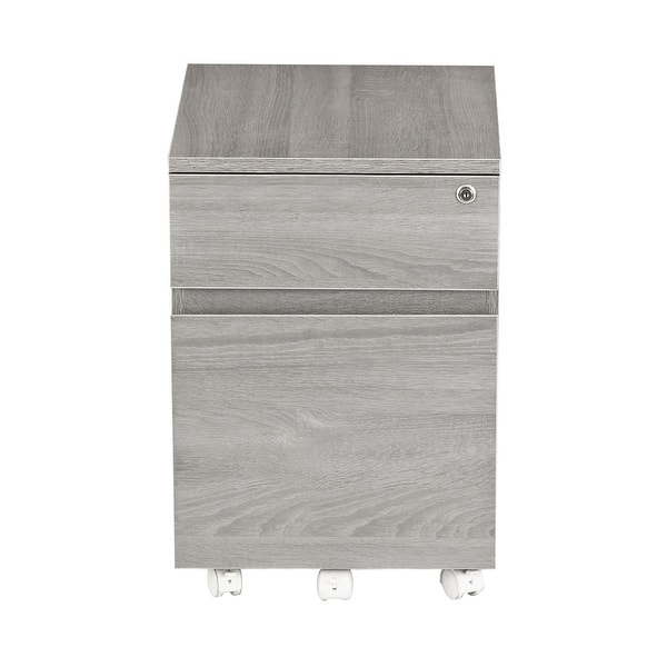 Rolling Two Drawer Vertical Filing Cabinet with Lock and Storage, Grey ...