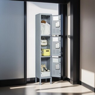 3 Door 66"H Metal Lockers w/ Lock for Employees,Storage Locker Cabinet ...