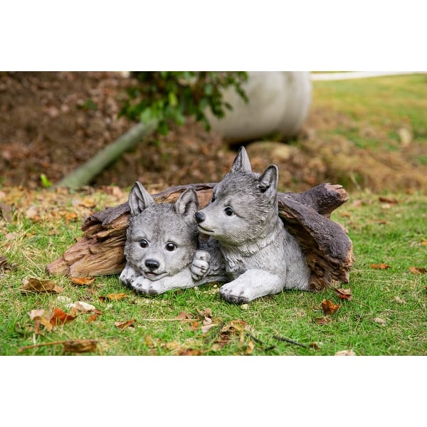 Gray Wolf Cubs Hiding Under Log Statue - Bed Bath & Beyond - 33306941