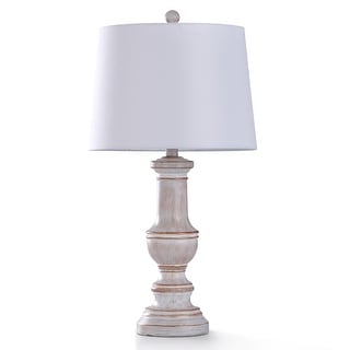 StyleCraft Malta 27inch White Washed Table Lamp with White Shade - Bed ...