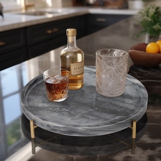 Sagebrook Home Oxford Marble Tray, Grey, Round, Marble - Bed Bath ...