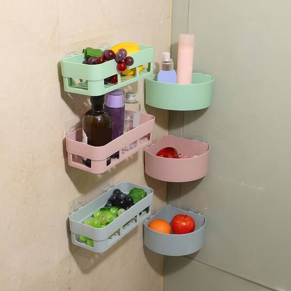 Wall Mount Plastic Shower Basket Rack Bin Storage Organizer Holder ...