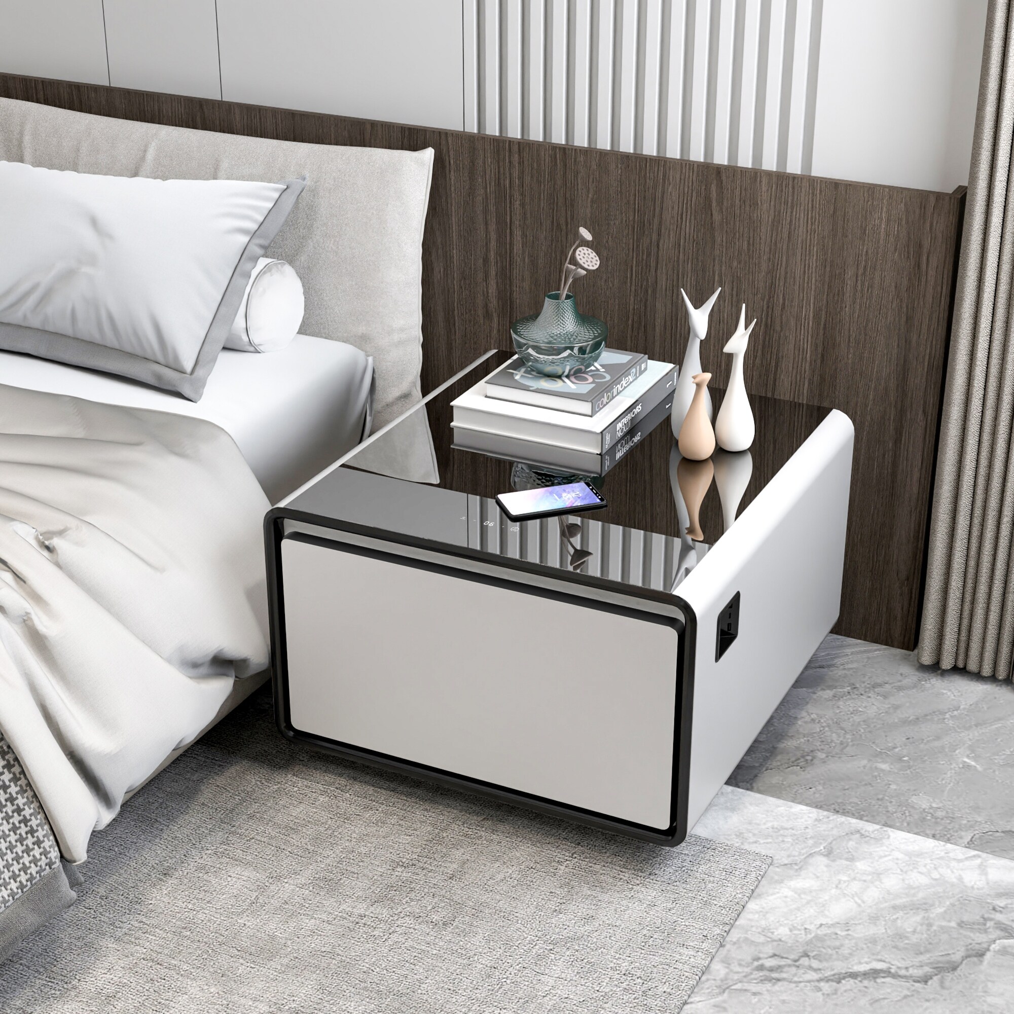 Smart nightstand with fridge store