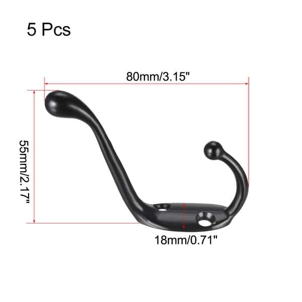 Dual Prong Coat Hooks Wall Mounted Double Utility Hook 80x18x55mm 5pcs ...