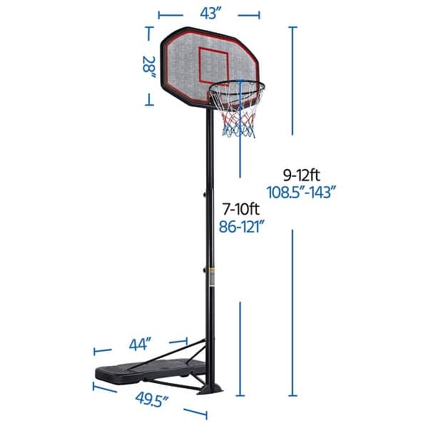 Yaheetech 43" Adult Basketball Hoop Stand 7-10ft Adjustable Height ...