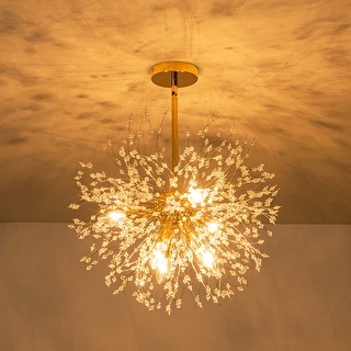 6-Light 20 in. Gold Glam Firework Crystal Sputnik Starburst Sphere Semi ...
