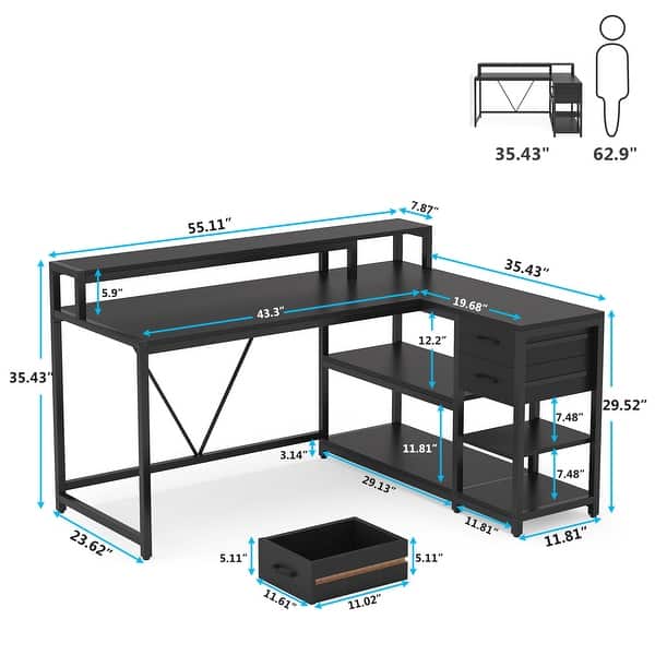 Modern L Shaped Computer Desk with Drawer and storage shelf - Bed Bath ...
