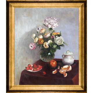 La Pastiche Flowers and Fruit with Athenian Gold Frame, 25" x 29" - Bed ...