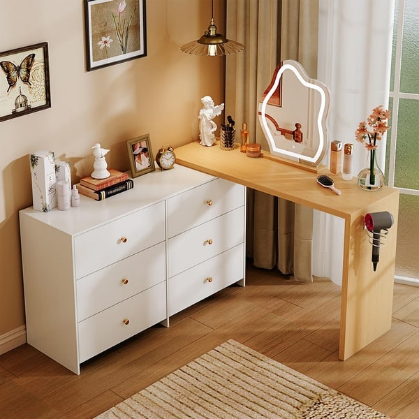 Wood Modern Corner Makeup Vanity Table,Gift for Girls and Women ...