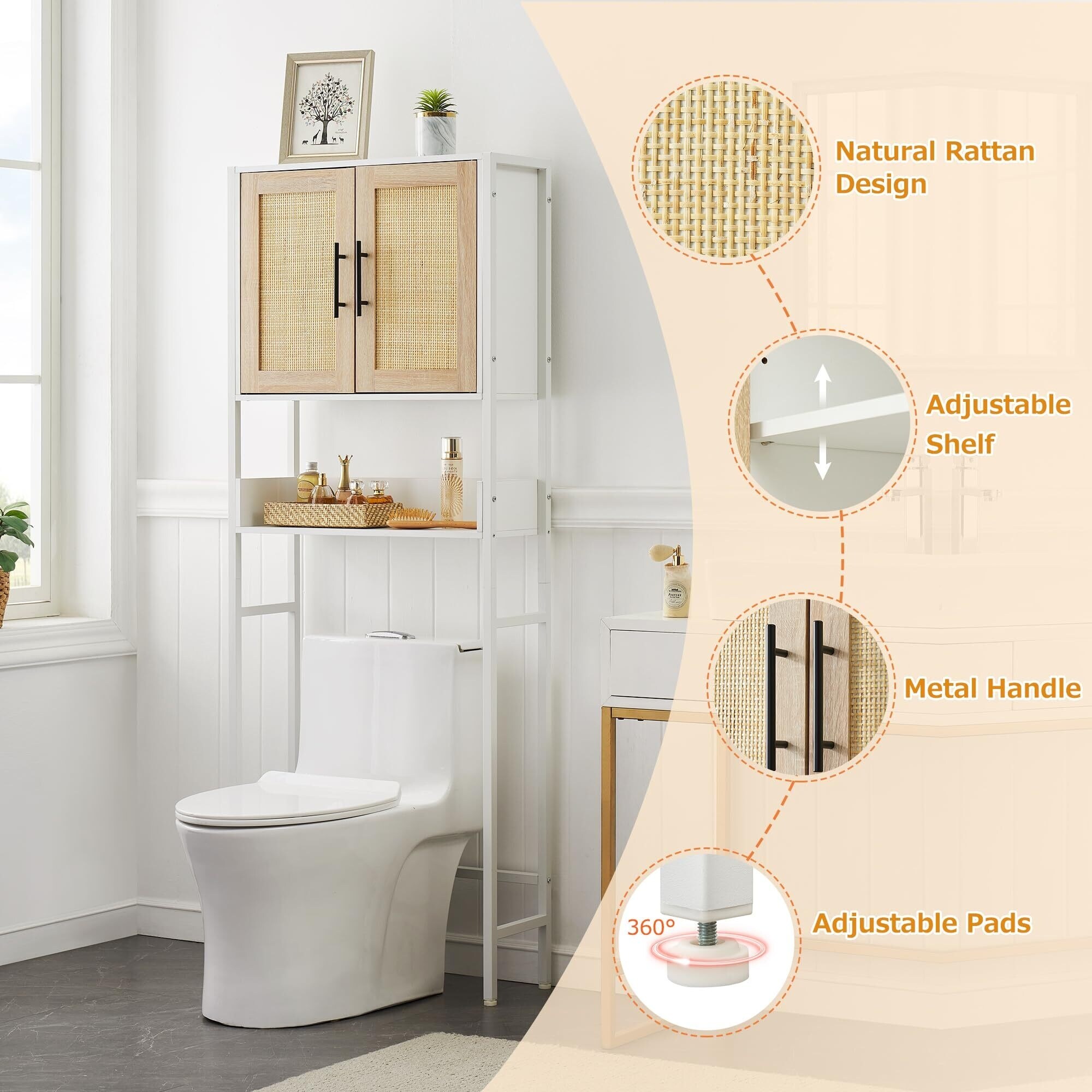 Rattan over toilet storage store