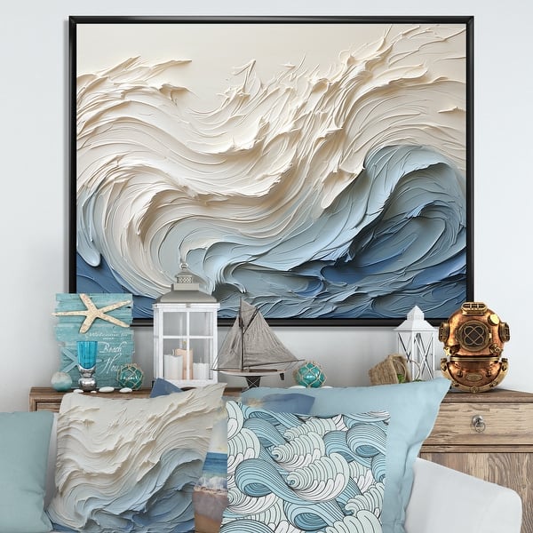 Designart "White And Blue Wave Papercut Style " Coastal Waves Framed ...