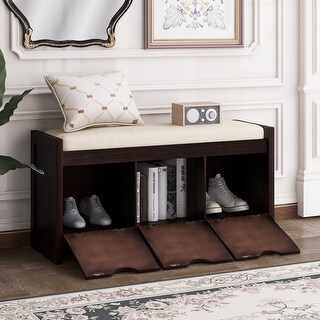 Removable Cushion Bench & Wooden Frame Benches with 3 Flip Lock Storage ...