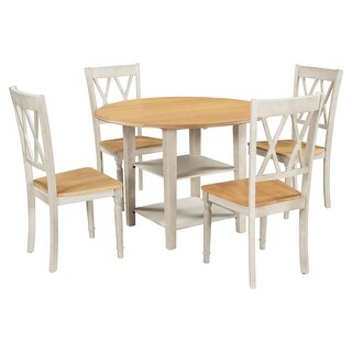 Drop Leaf Kitchen Table Set with 2-tier Storage Shelves and 4 Cross ...
