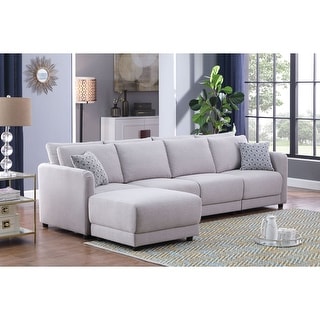 Linen Upholstered 4-Seater Sofa with Ottoman in Light Gray - Bed Bath ...