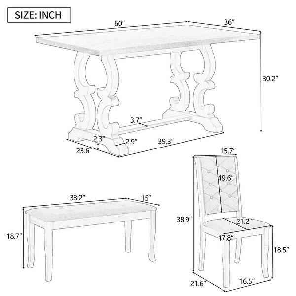 Retro 6-Piece Dining Set with Flemish Scroll Legs and Foam-Covered ...