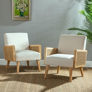 Carmina Modern Bohemian Rattan Accent Armchair with Tapered Legs Set of ...